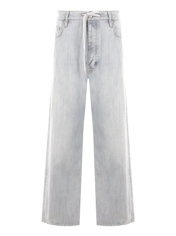 Balenciaga Light Wash Drawstring Baggy Jeans - Gray