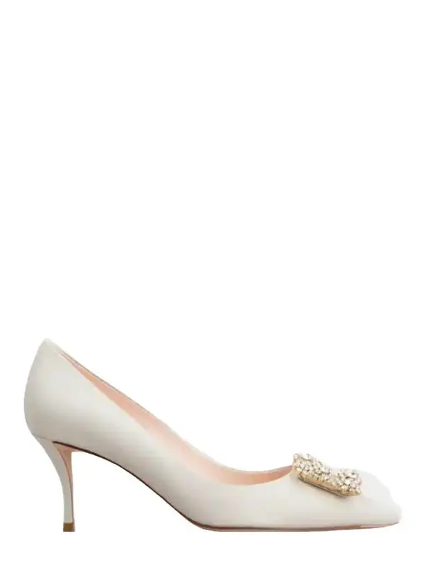 ROGER VIVIER Efflorescence Pumps In Leather With Crystal Buckle - Ice Gray