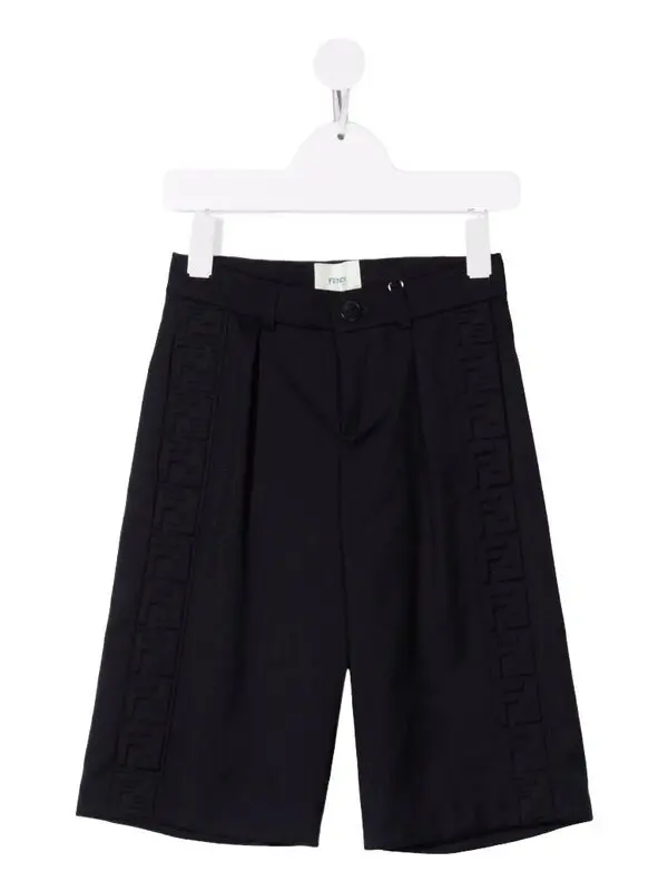Fendi Logo Embossed Wool Shorts - Blue