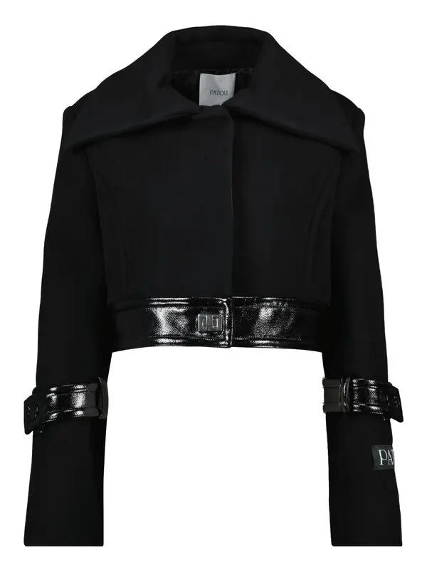 PATOU Cropped Coat With Patent Leather Belt - Black