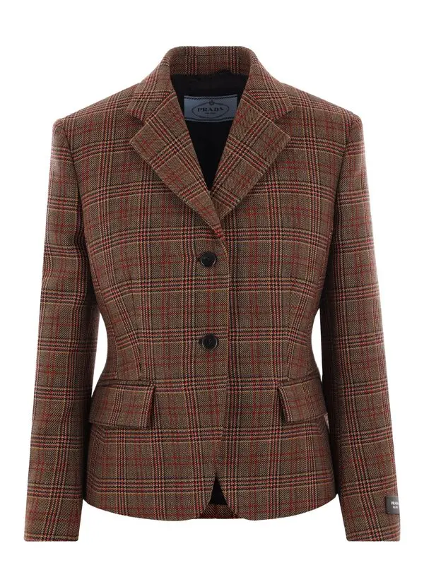 Prada Checked Single Breasted Jacket - Red