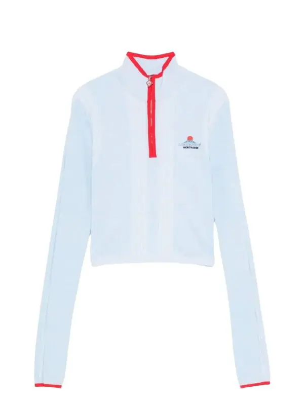 Casablanca Half Zip Sweatshirt With Ribbed Texture And Logo Embroidery - Blue