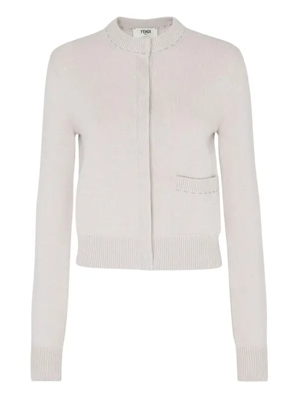 Fendi Long Sleeved Crewneck Cardigan With Pocket - Light Gray