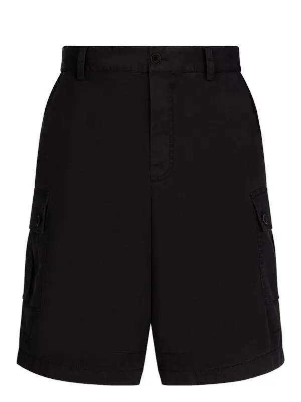 Dolce & Gabbana Stretch Cargo Shorts With Logo Plate - Black