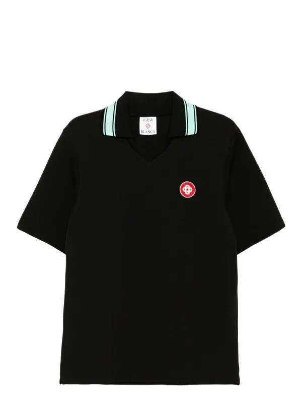 Casablanca Short Sleeved Logo Patch Polo Shirt - Black