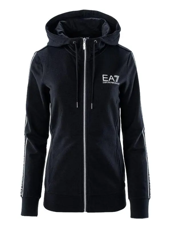 EA7 Logo Print Zipped Hoodie - Black