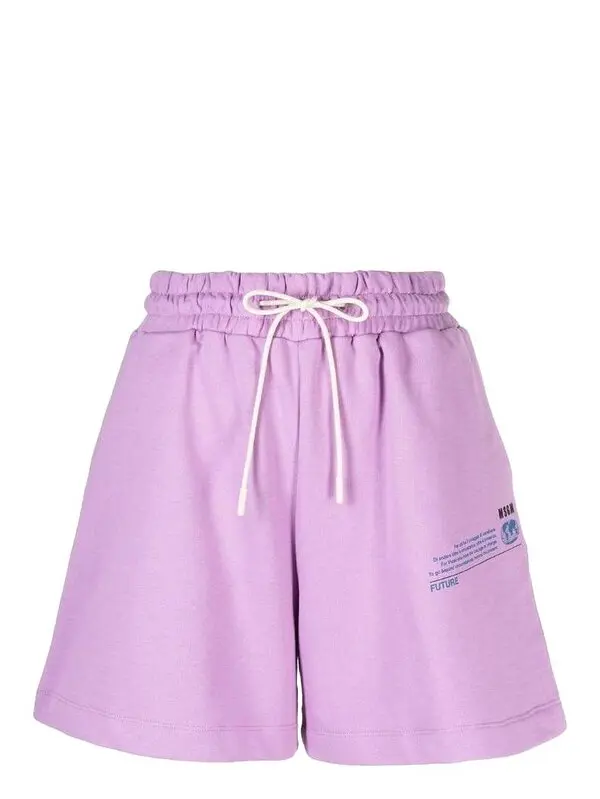 MSGM Slogan Print Drawstring Track Shorts - Pink