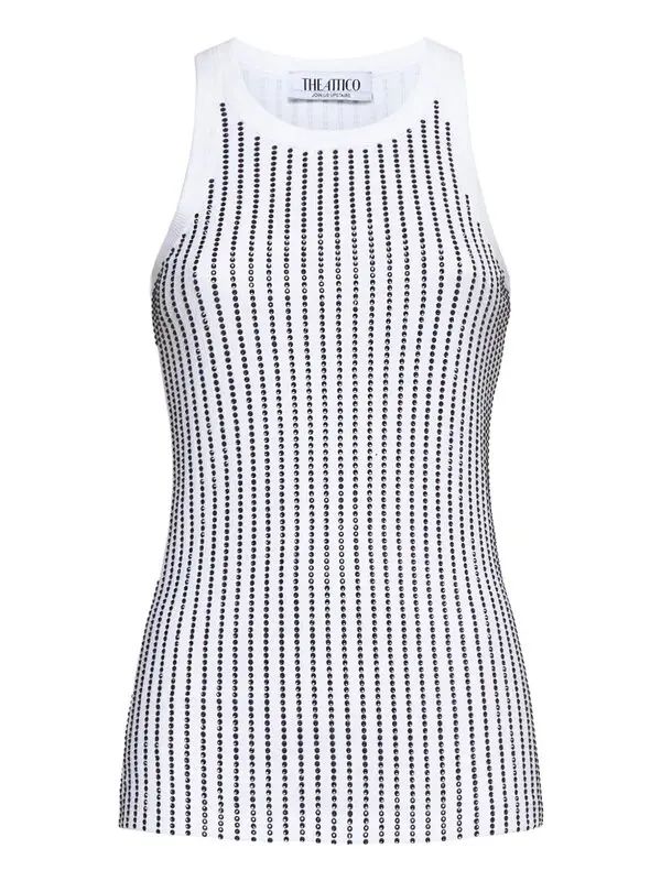 Attico Embellished Ribbed Sleeveless Tank Top - White