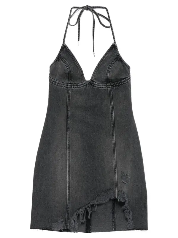 Blumarine Halterneck Frayed Denim Dress - Black