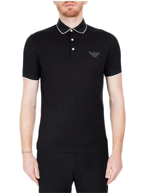 Emporio Armani Eagle Logo Pattern Polo Shirt - Black
