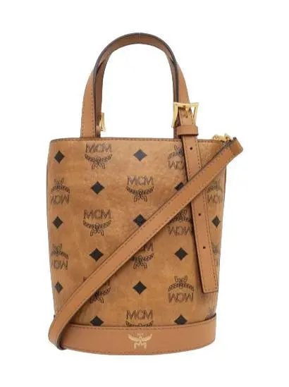 Mcm Logo Print Bucket Bag - Brown