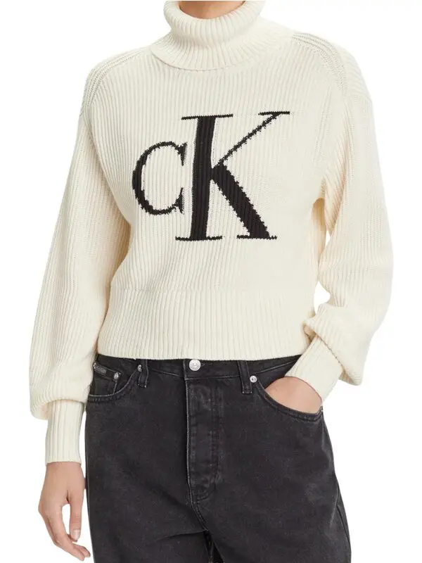 Calvin Klein Turtleneck Sweater With Oversized Logo - White