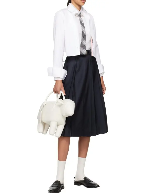 Thom Browne Button-up Cotton Shirt With Floral Intarsia - White