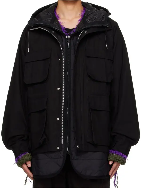 Sacai Zip-up Hooded Coat - Black