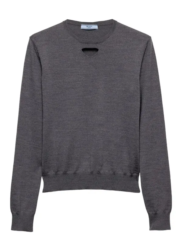Prada Cut-out Detailed Crewneck Jumper - Grey