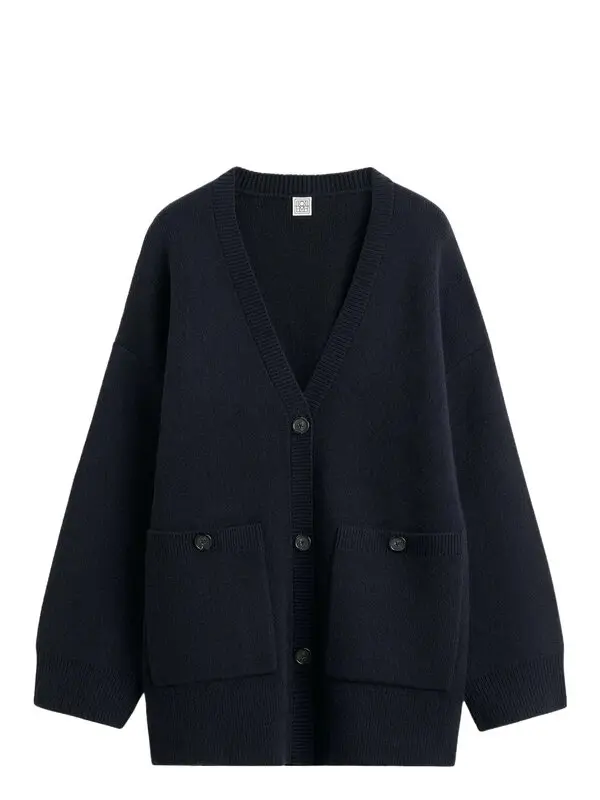 TOTEME Longline Cardigan With Trimmed Pockets - Navy Blue