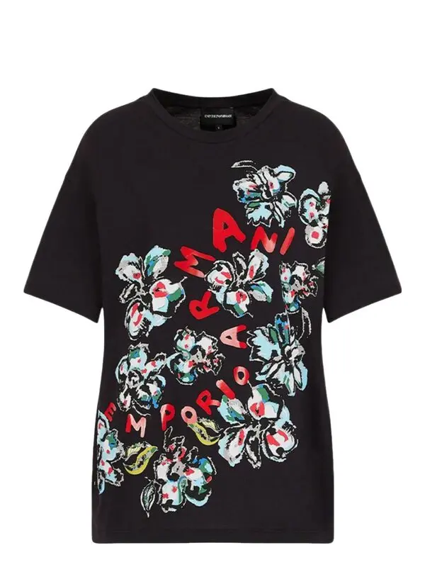 Emporio Armani Floral Burst" Crewneck T-shirt - Black