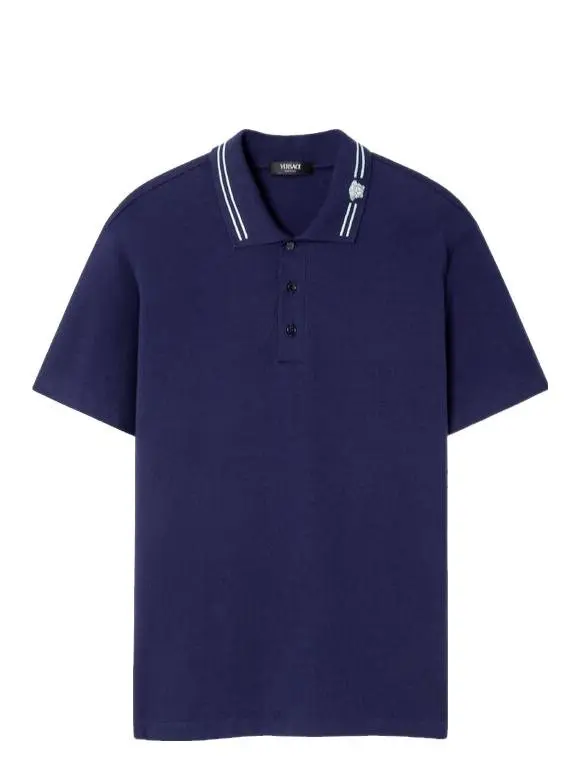 Versace Medusa-embroidered Short-sleeved Polo Shirt - Blue
