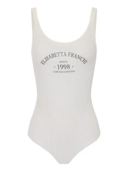 Elisabetta Franchi Logo-detail Ribbed Bodysuit - Ivory