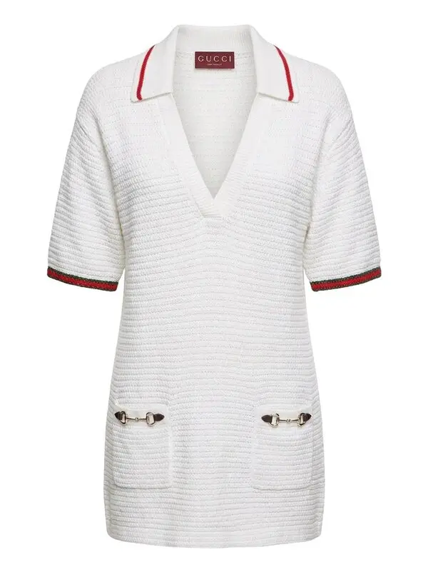 Gucci Web-stripe Trim Crochet Top With Leather Details - Ivory