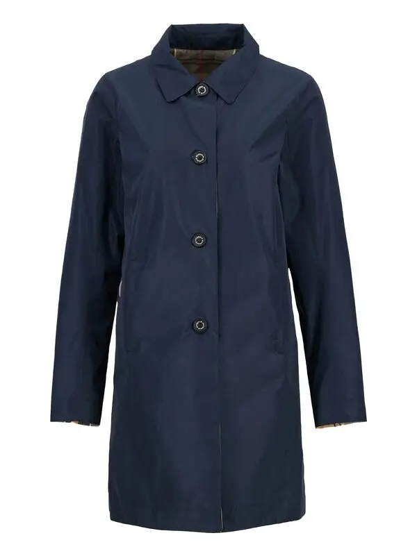 Barbour Straight Hem Buttoned Coat - Navy Blue