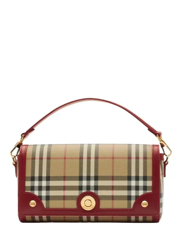 Burberry Checked Top Handle Note Bag - Archives Beige/ruby Red