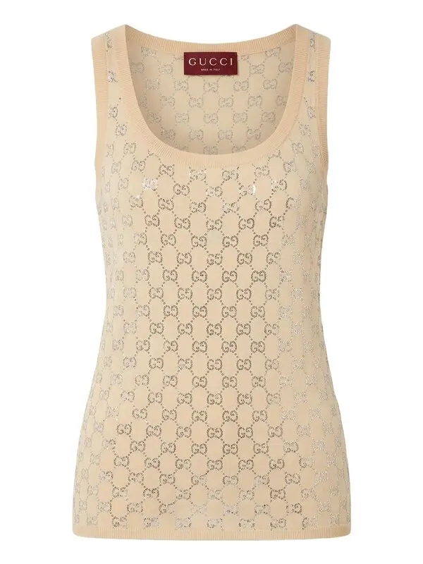 Gucci Monogrammed Embellished Tank Top - Nude