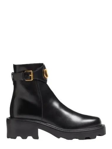 Valentino Garavani Logo Plaque Buckle Detailed Ankle Boots - Black