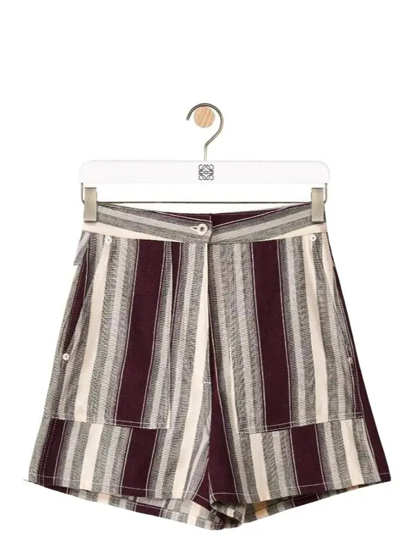 Loewe Striped High-waisted Shorts - Gray