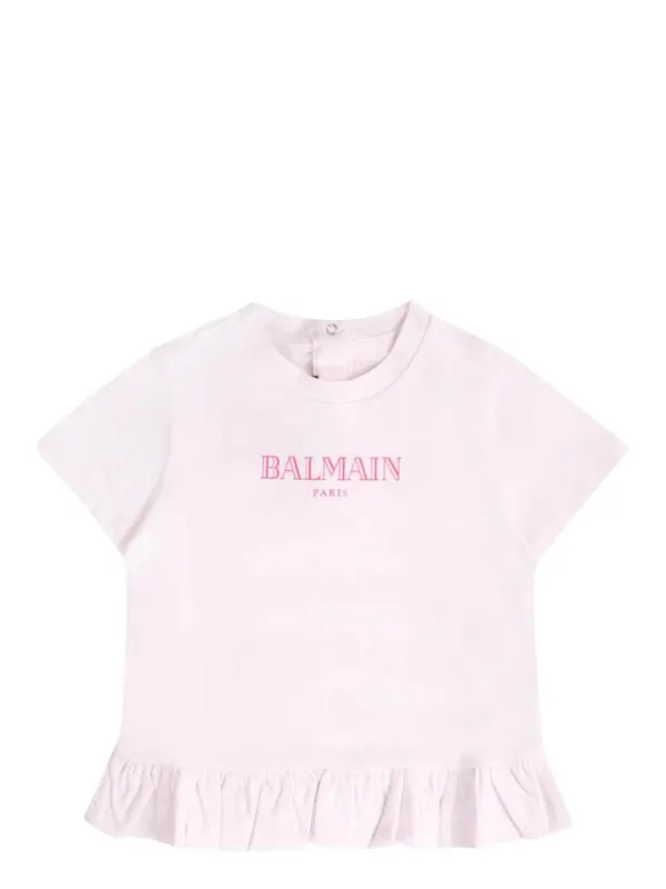 Balmain Organic Cotton T-shirt With Ruffled Hem - Pink