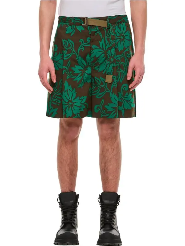 Sacai All-over Pattern-printed Pleated Shorts - Green