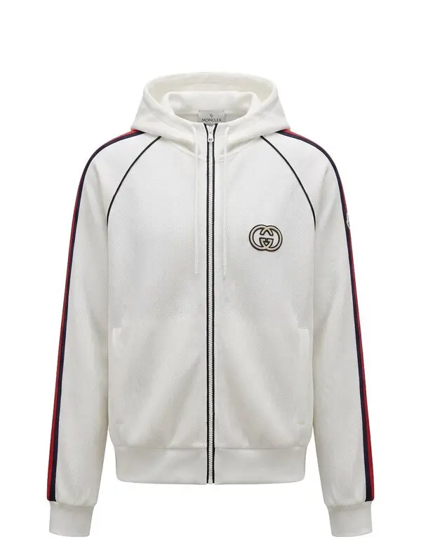 Gucci Hooded Long-sleeved Zip-up Hoodie With Monogram Detail - Gray