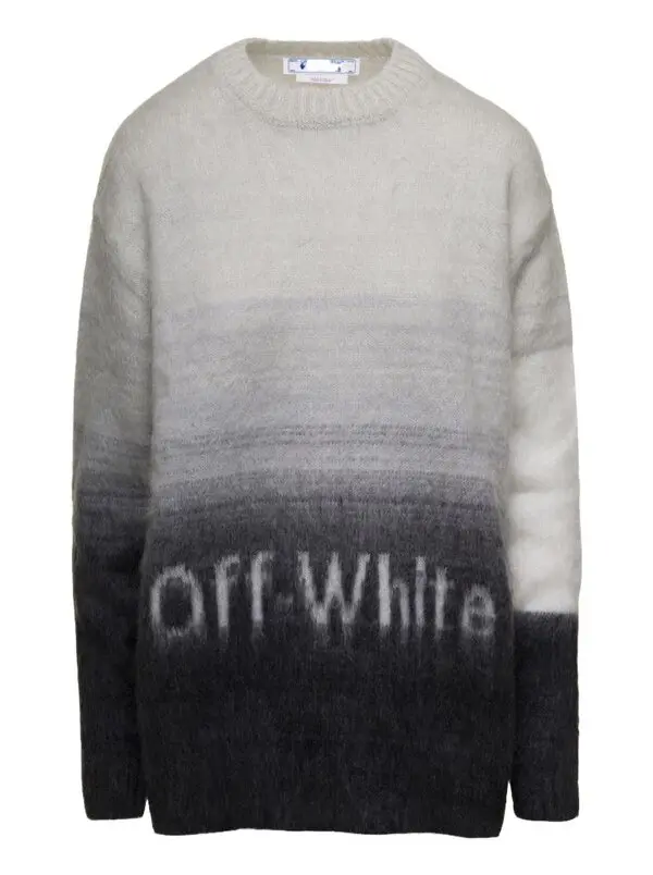 Off-White Intarsia-logo Crew-neck Jumper - Gray