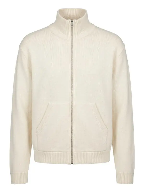 Gucci Wool Cashmere Piquet Knit Zip Jacket - White