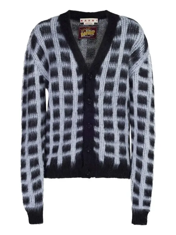 Marni Brushed Check Fuzzy Wuzzy Cardigan - Black