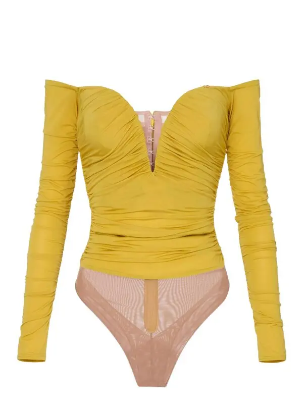 Elisabetta Franchi Long Sleeve Plunge Bodysuit - Sun