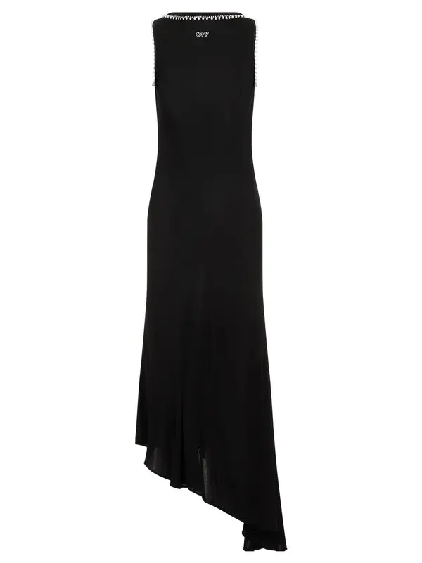 Off-White Embellished Asymmetric Sleeveless Dress - Black