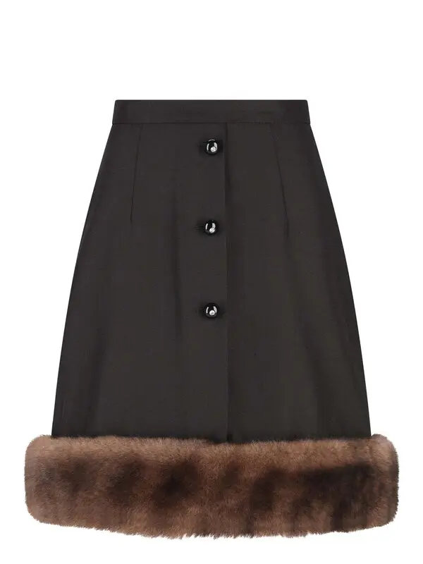 Valentino Garavani Shearling Trim Skirt - Black