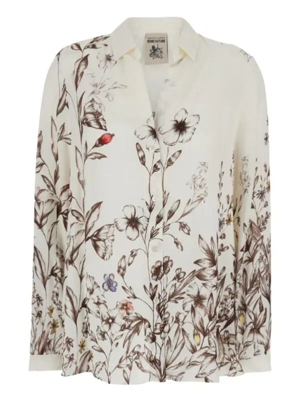 SEMICOUTURE Floral Print V-neck Shirt - White
