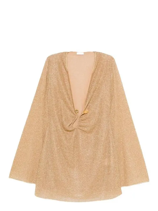 Oseree Lumiere Stones V-neck Beach Kaftan With Long Sleeves - Nude