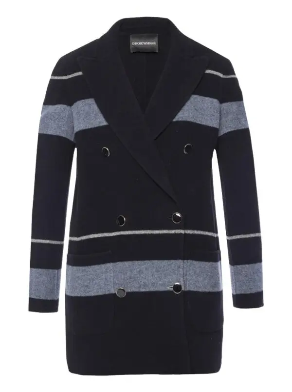 Emporio Armani Striped Double-breasted Coat - Black