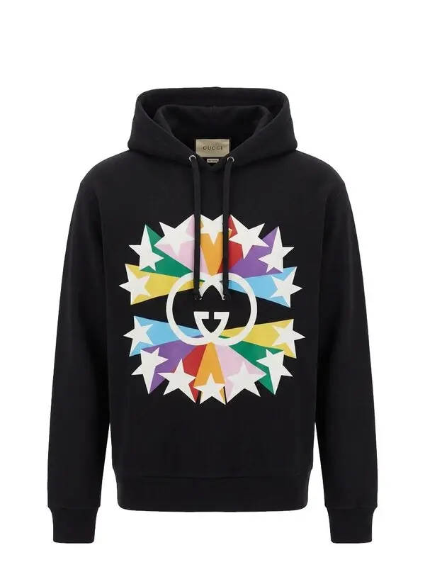 Gucci Interlocking G Star Burst Print Hoodie - Black