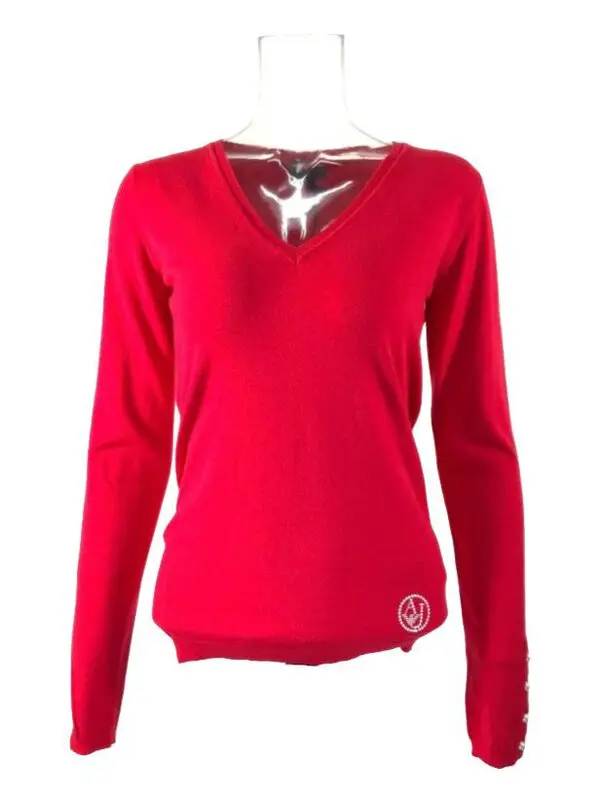 Emporio Armani V-neck Long-sleeved Sweater With Button Detail - Red
