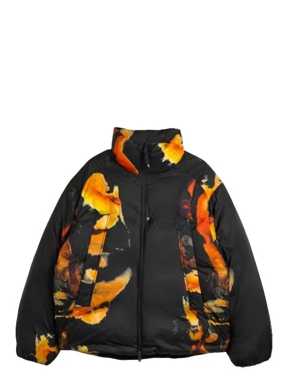 Y3 Padded Zip Puffer Jacket With Oil Print Logo - Green