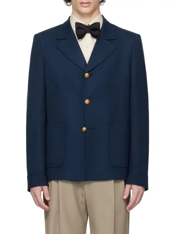 Valentino Garavani Button-up Long Sleeve Blazer - Navy Blue