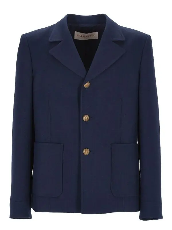 Valentino Garavani Button-up Long Sleeve Blazer - Navy Blue