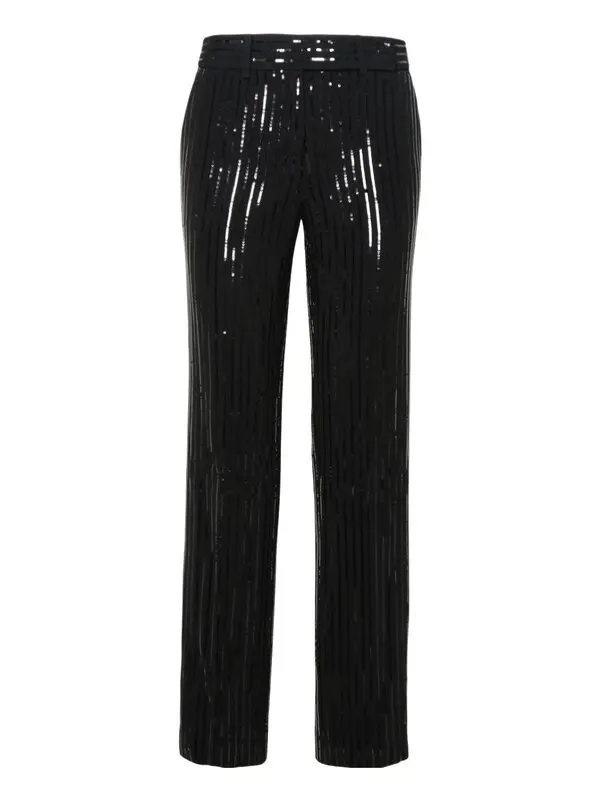 Michael Kors Sequined Pinstripe Straight-leg Pants - Black