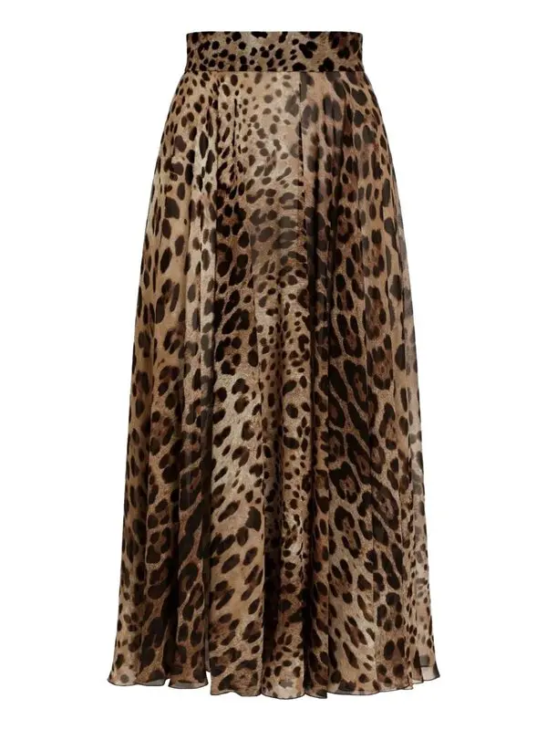 Dolce & Gabbana Leopard Print Pleated Midi Skirt - Black