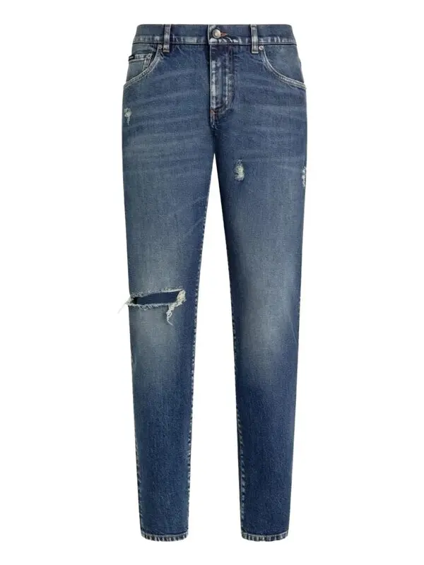 Dolce & Gabbana Straight Leg Distressed Jeans - Blue
