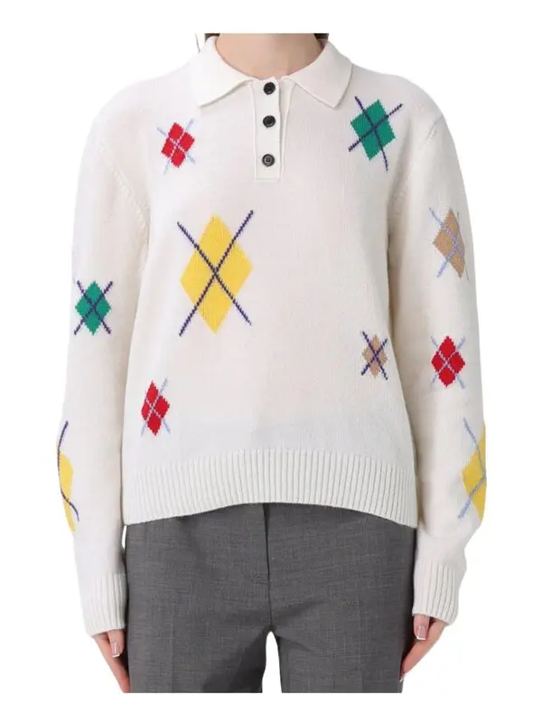 MSGM Argyle Pattern Long-sleeved Polo Shirt - White